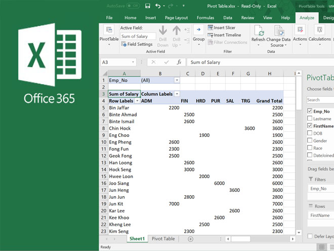 Oaks Training Singapore Microsoft Office 365 Excel Pivot Table For 
